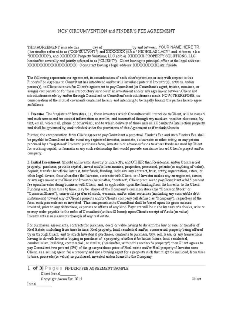 Finder's Fee Agreement for Real Estate | PDF | Real Estate Broker | Stocks