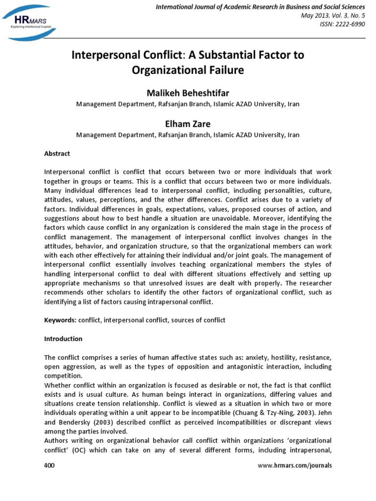 Interpersonal Conflict | PDF | Conflict (Process) | Interpersonal ...