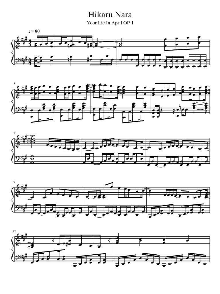 Hikaru Nara Sheet Music and Lyrics | PDF