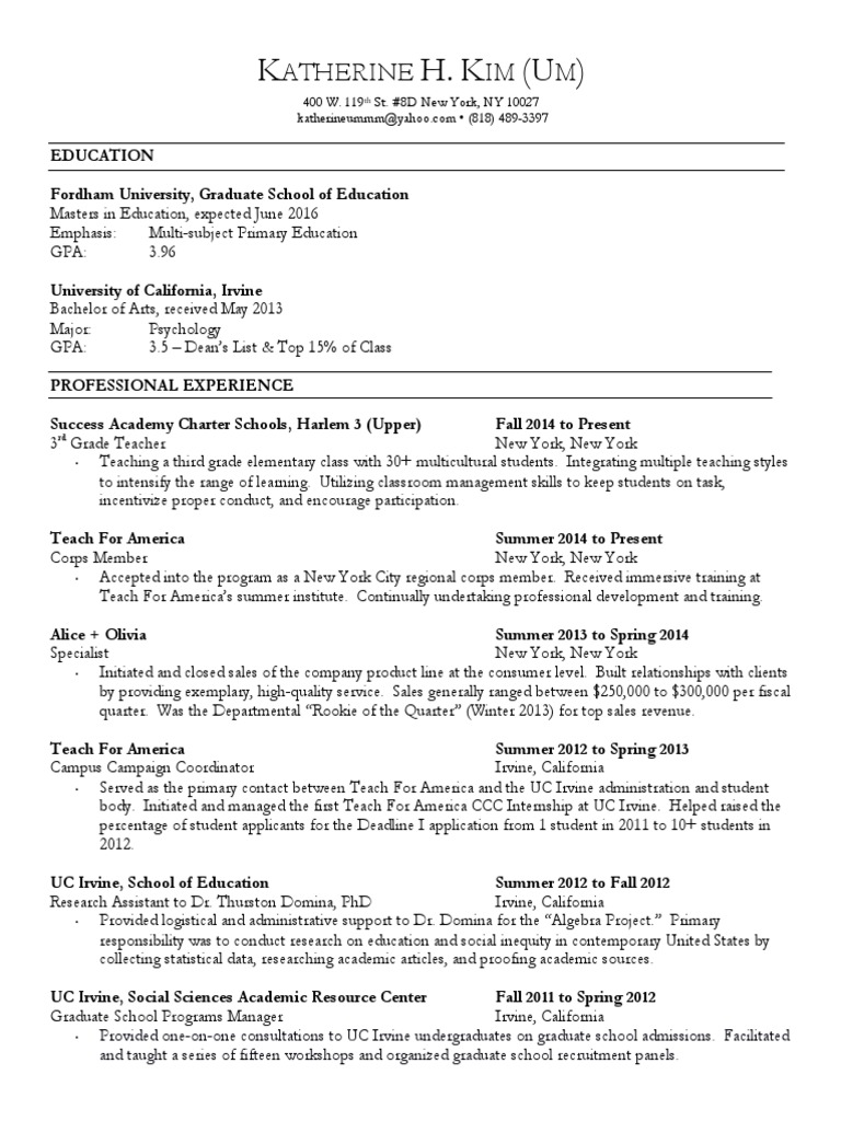 Katherine Kim Um Resume | PDF | Career & Growth | Social Science