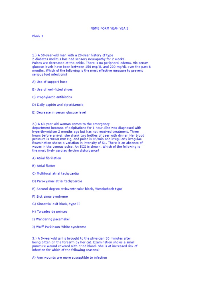 NBME 2 Blocks | PDF | Medicine | Medical Specialties
