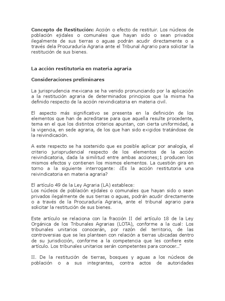 Concepto de Restitución | Posesión (Derecho) | Propiedad