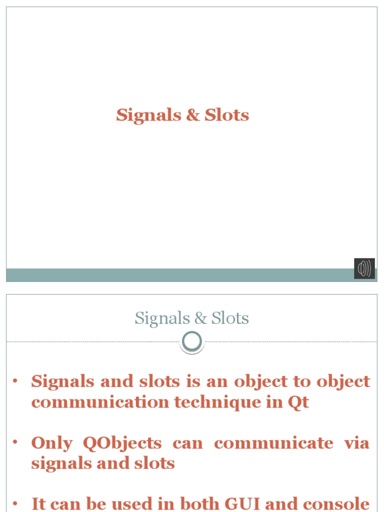 Signals Slots | PDF | Widget (Gui) | Object (Computer Science)