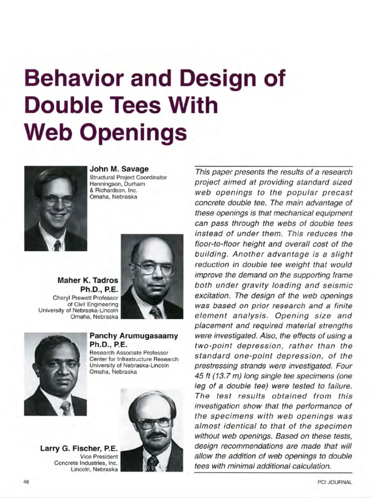 Behavior and Design of Double Tees With Web Openings | PDF | Strength ...