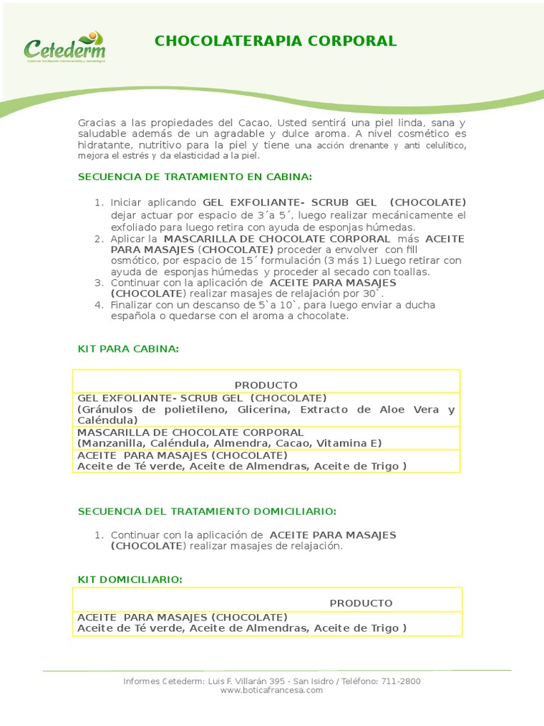 Tratamiento de Chocolaterapia Corporal | PDF