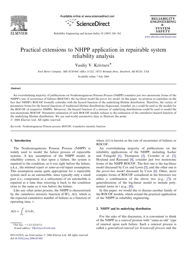 Practical Extensions To NHPP Application in Repairable System Reliability Analysis | PDF ...