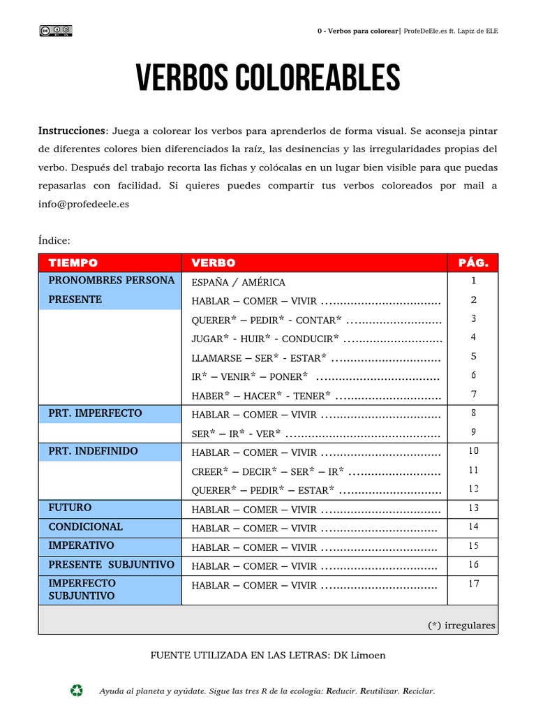 Verbos en español para colorear | PDF | Conjugación gramatical | Verbo