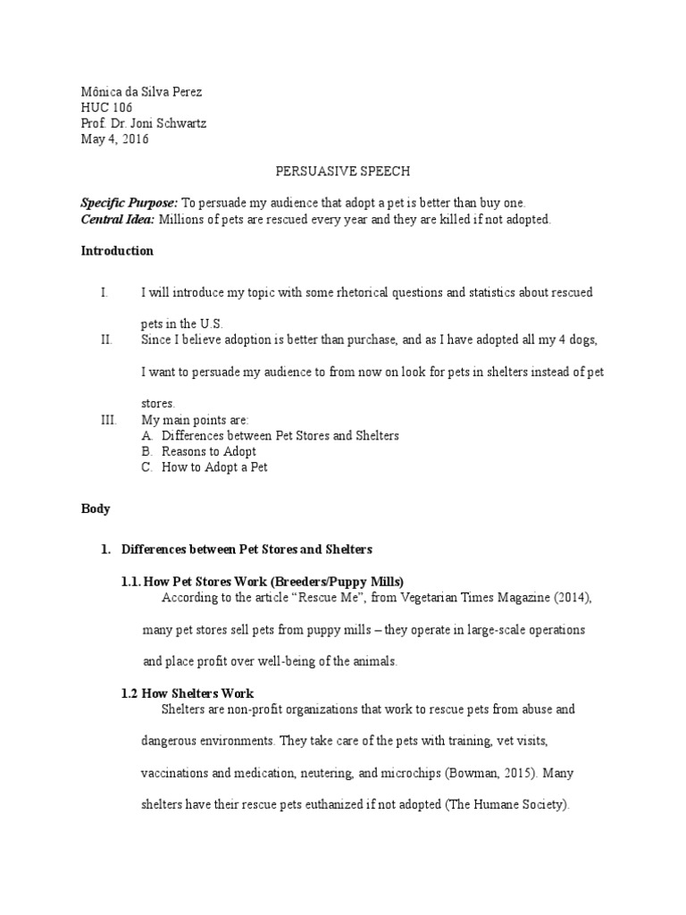 Persuasive Speech PET ADOPTION | Pet | Domesticated Animals