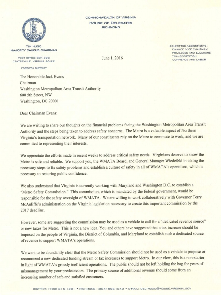WMATA Metro Safety Commission Letter | PDF