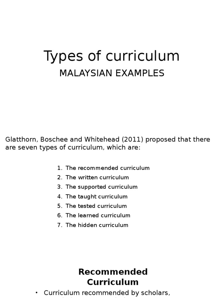 Malaysian Examples of The Various Types of Curriculum | PDF ...
