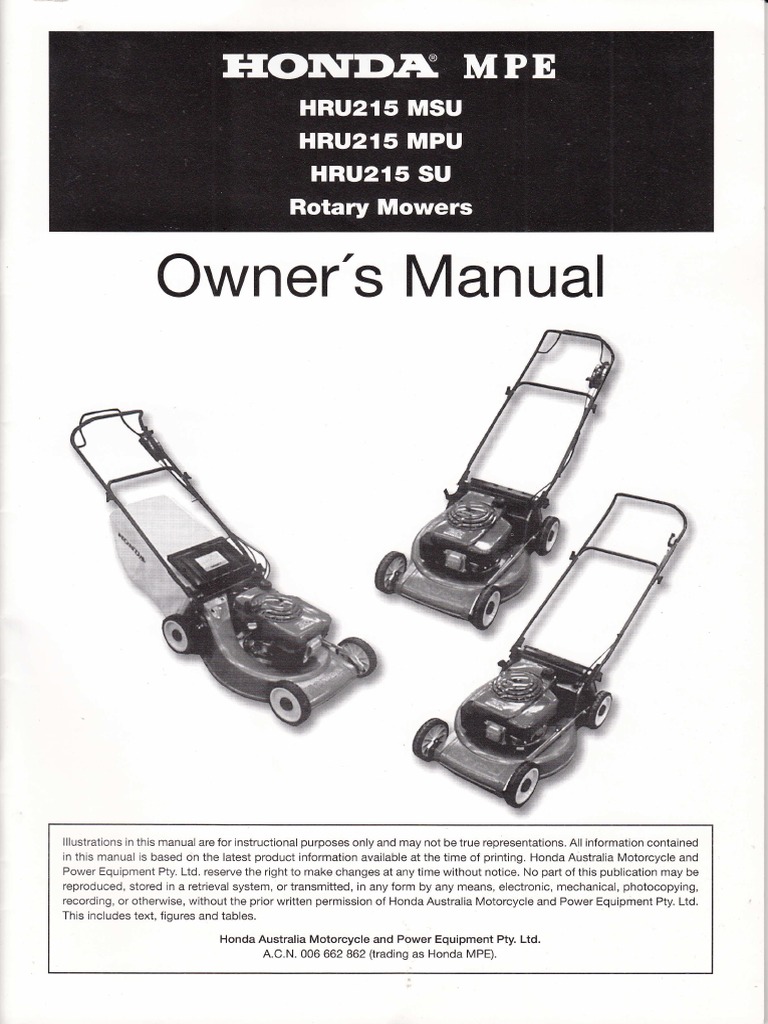 Honda Self Propel Mower HRU215 PDF Carburetor Lawn Mower