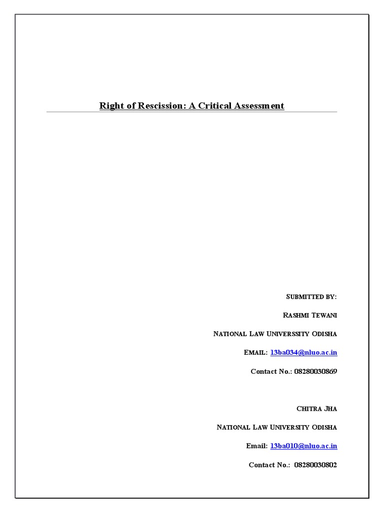 Right of Rescission | PDF | Misrepresentation In English Law | Rescission