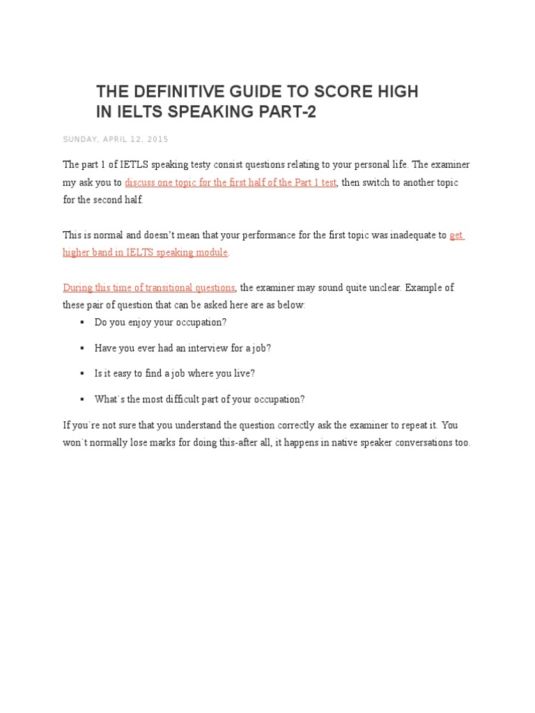 The Definitive Guide To Score High in Ielts Speaking Part 2 | PDF ...