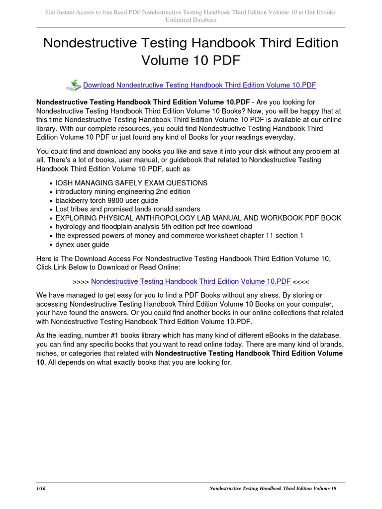 Nondestructive Testing Handbook Third Edition Volume 10 | PDF | E Books ...