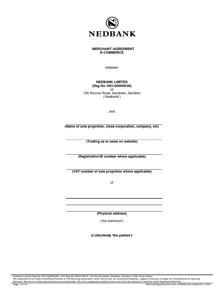 Nedbank Merchant Agreement | PDF | Credit Card | Financial Transaction