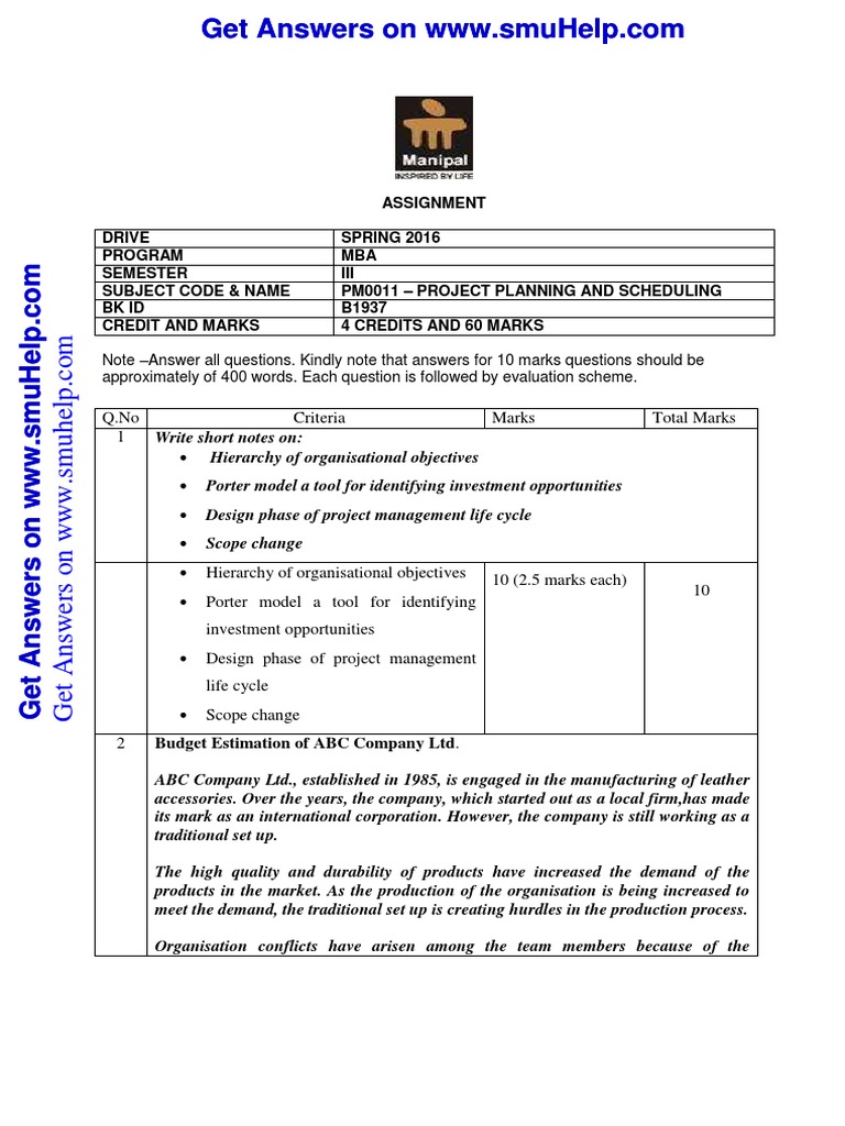 PM0011 Assignment Spring 2016 | PDF | Project Management | Hierarchy