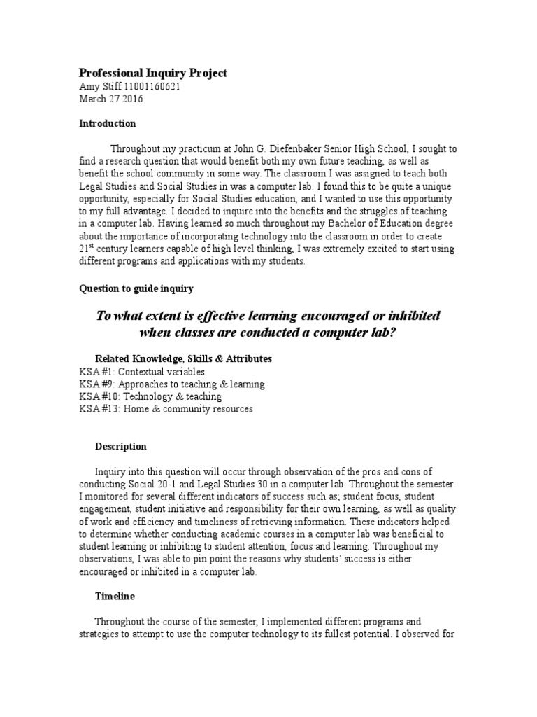 Professional Inquiry Project | Classroom | Classroom Management