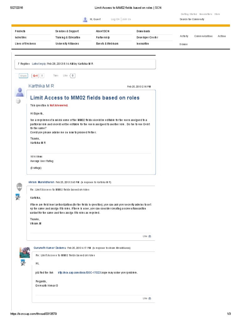Limit Access To MM02 Fields Based On Roles - SCN | PDF | Communication ...