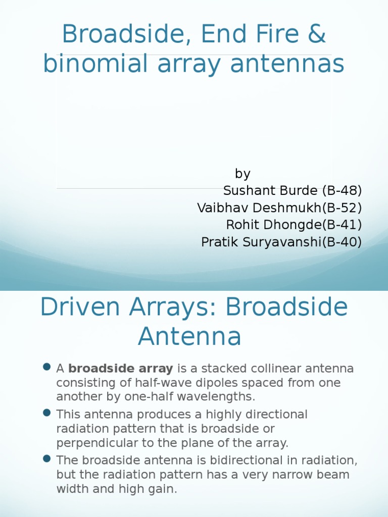 Broadside, End Fire & Binomial Array Antennas | PDF | Antenna (Radio ...