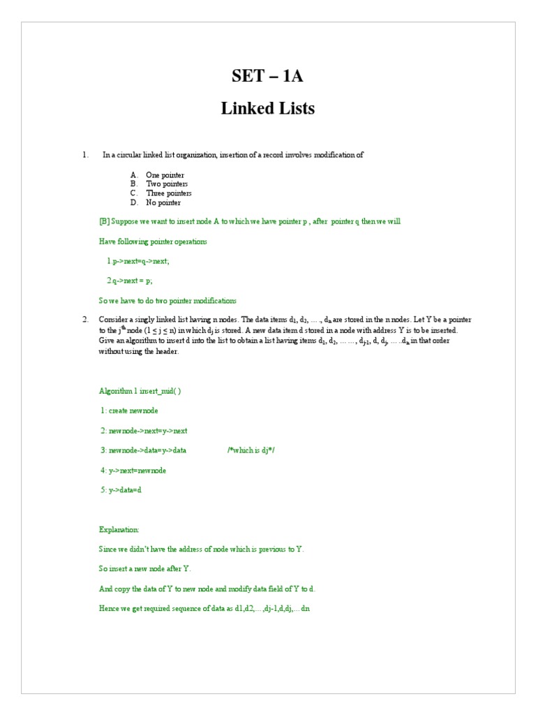 Assignment - IA Linked Lists Solutions | Download Free PDF | Pointer (Computer Programming ...