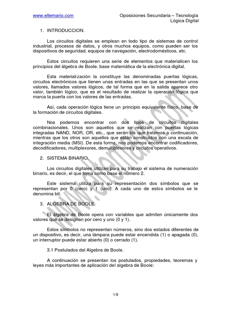 Teoria de Logica Digital | PDF | Puerta lógica | Álgebra de Boole