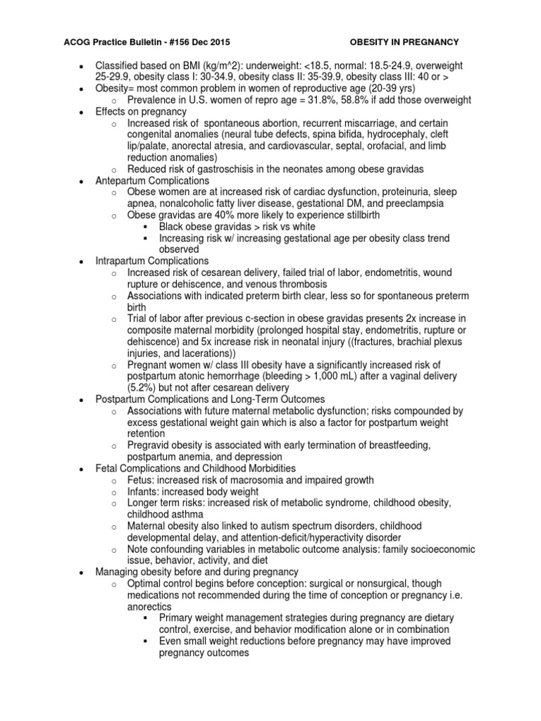 ACOG Practice Bulletin Obesity | Pregnancy | Obesity