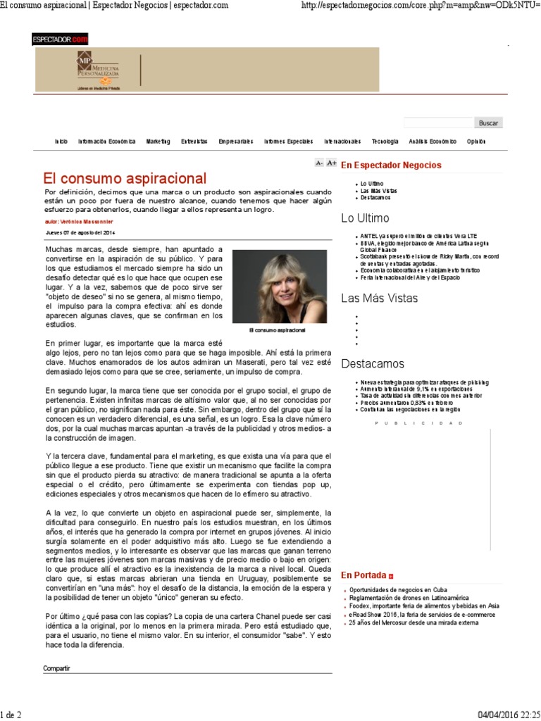 Consumo Aspiracional Veronica Massonier | PDF | Consumo (economía ...