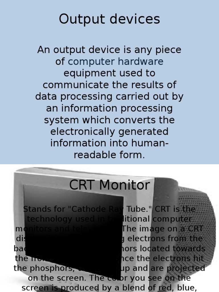 Output Devices: Computer Hardware | PDF | Printer (Computing) | Computer Monitor