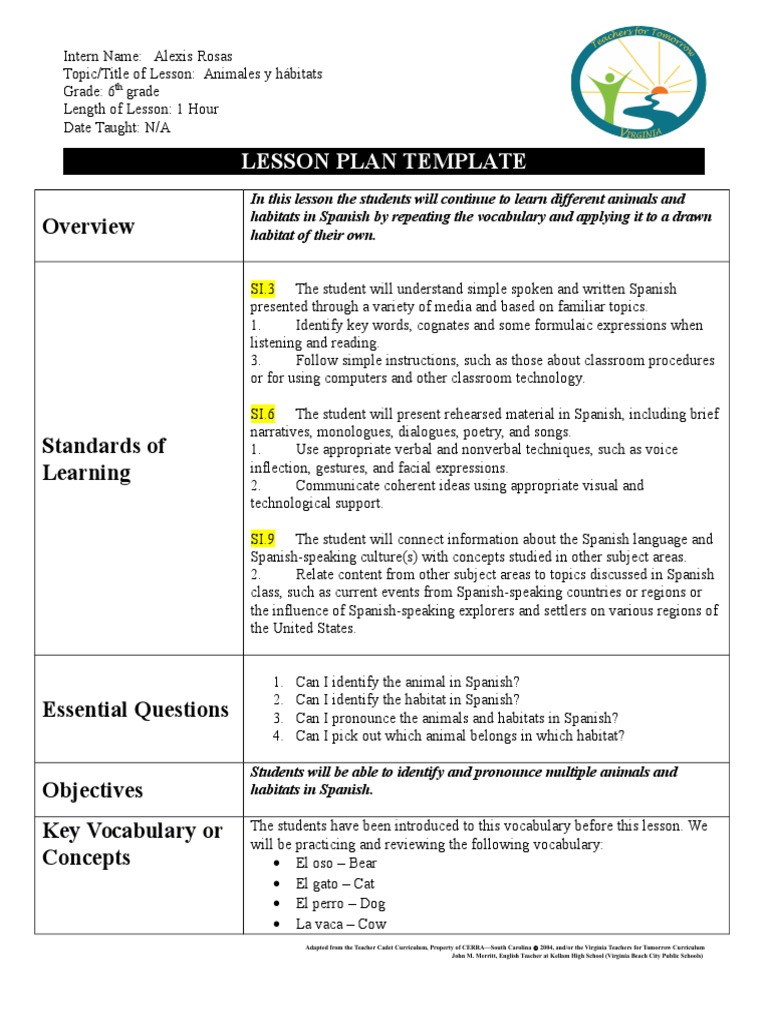 Lesson Plan - Animals Habitats | Download Free PDF | Spanish Language ...