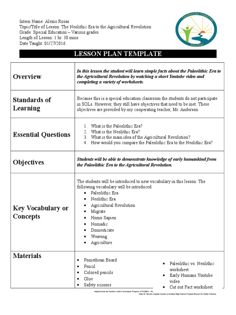 Lesson Plan - Early Humans | PDF | Paleolithic | Lesson Plan