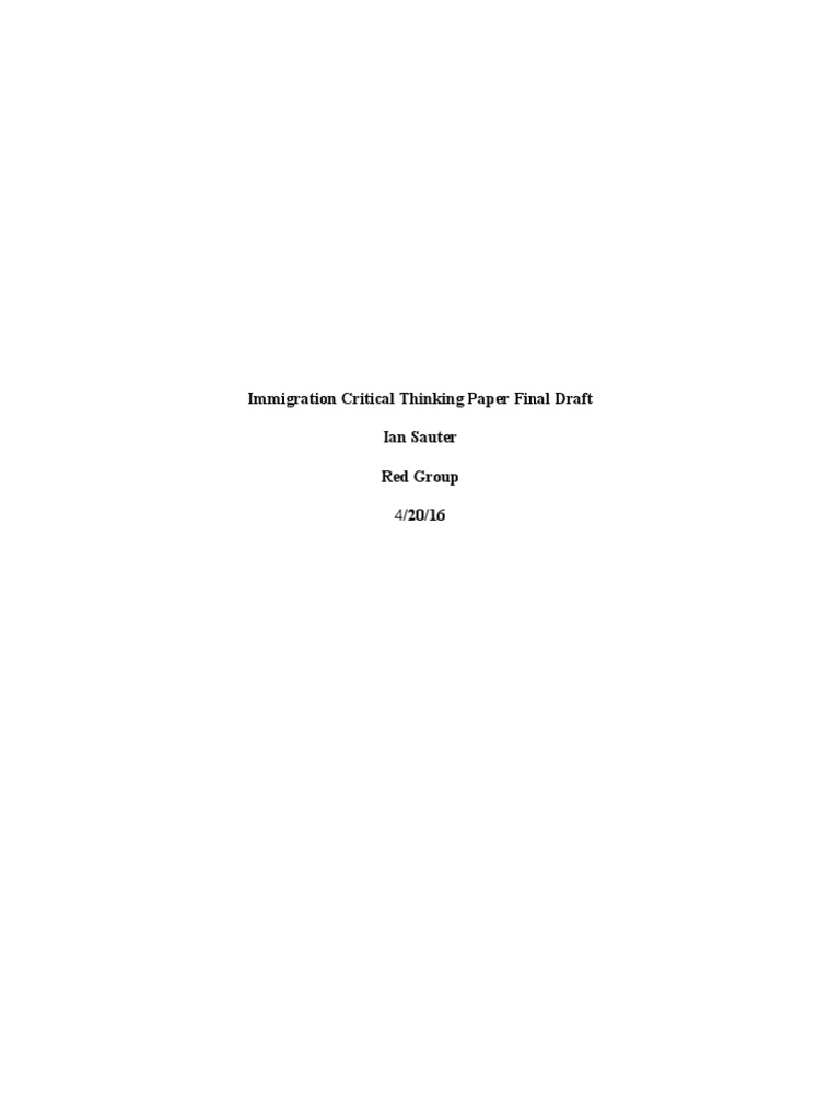 Immigration Critical Thinking Paper | PDF