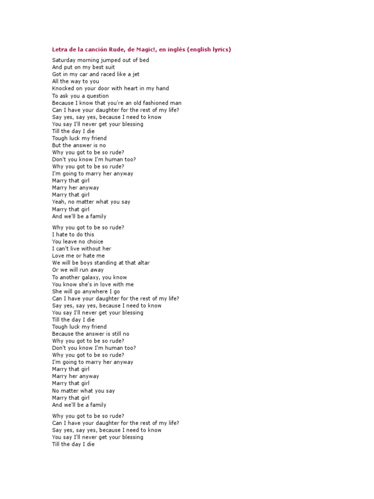 Letra de La Canción Rude | PDF