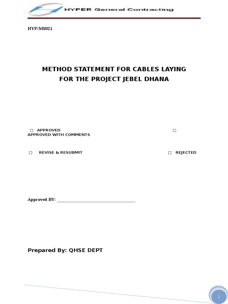 Method Statement For Cable Laying 03 | PDF | Personal Protective Equipment | Surveying