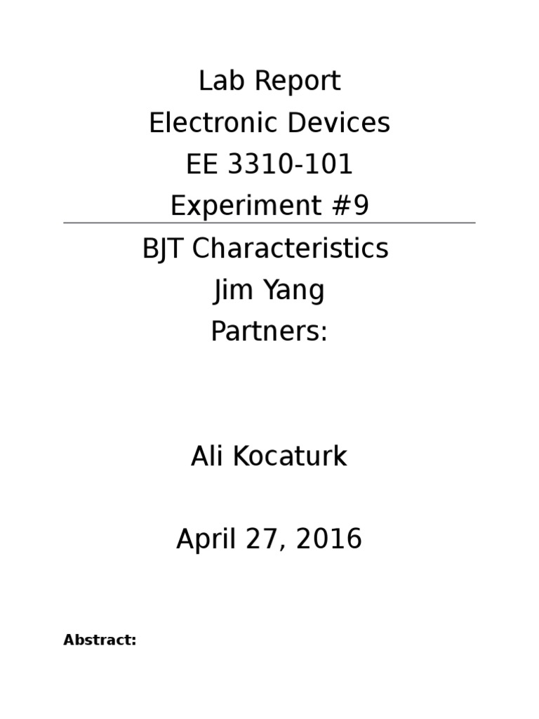 Lab Report Electronic Devices EE 3310-101 Experiment #9 BJT ...