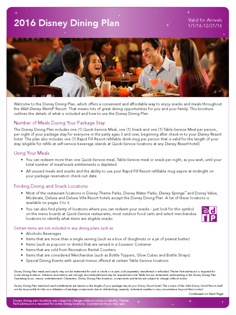 2016 Disney Dining Plan: Number of Meals During Your Package Stay | PDF ...