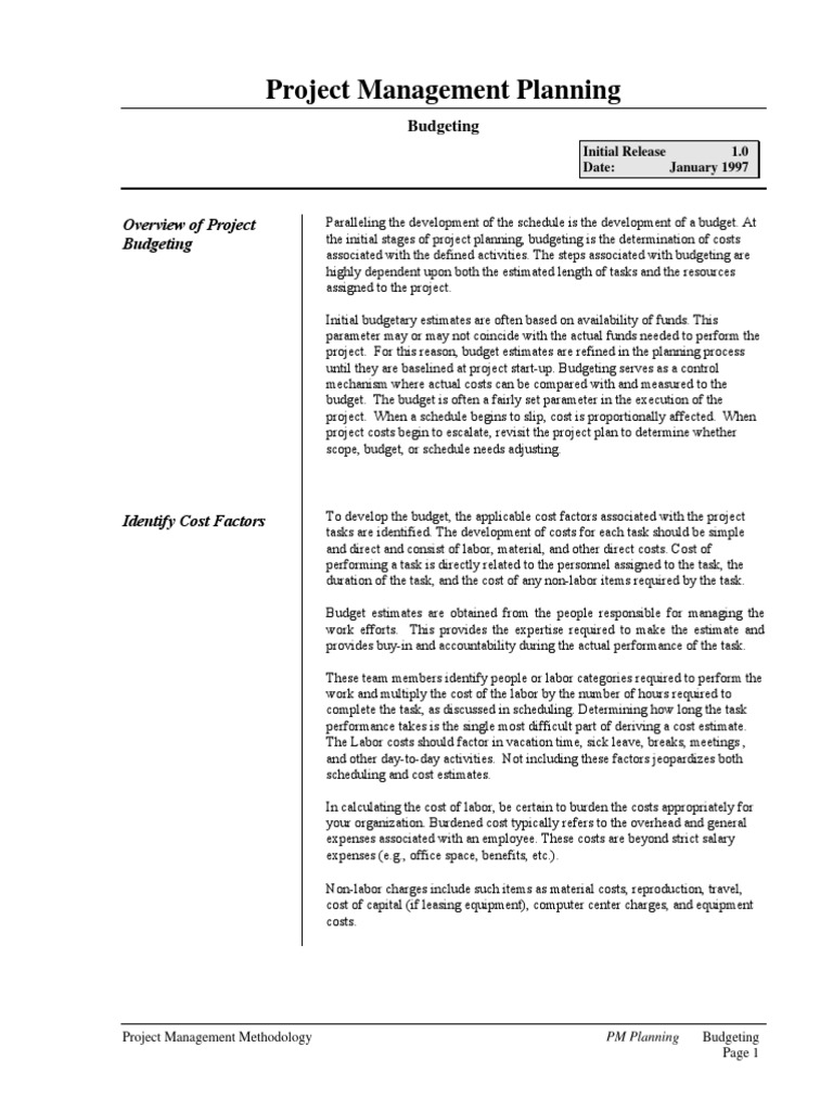 PM3.5 Planning Budgeting | PDF | Project Management | Risk Management