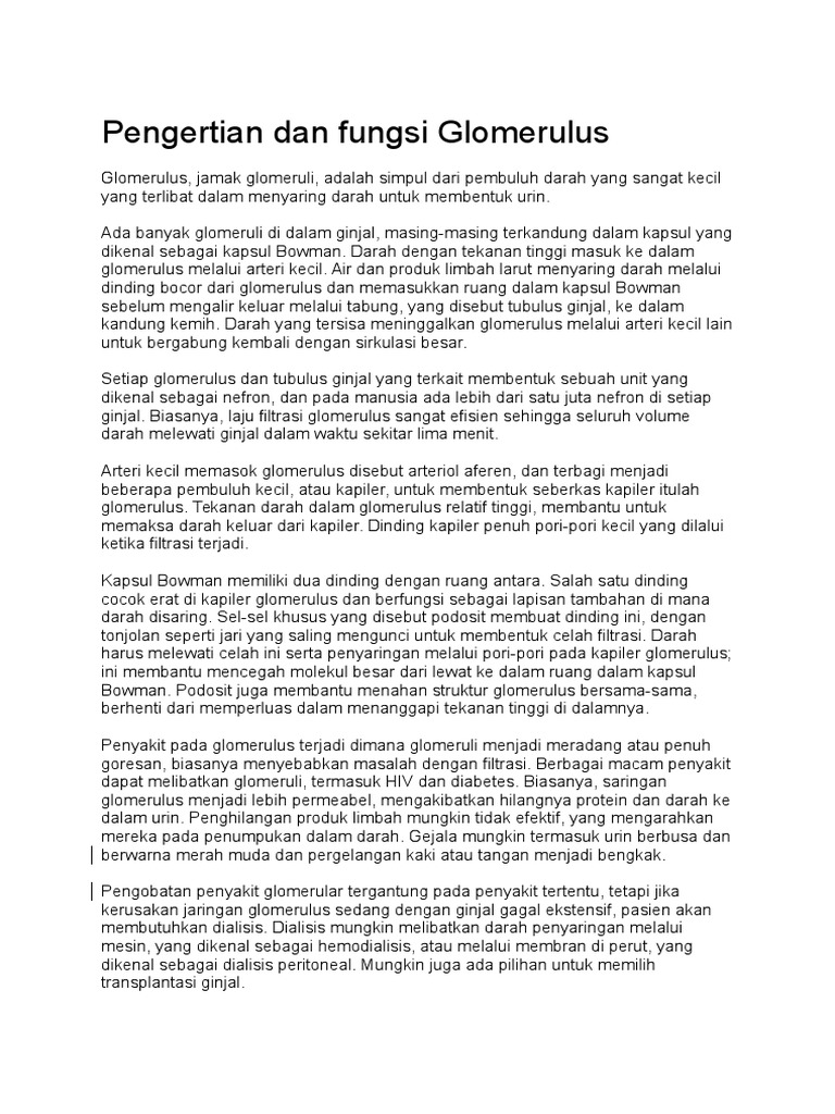 Pengertian Dan Fungsi Glomerulus | PDF