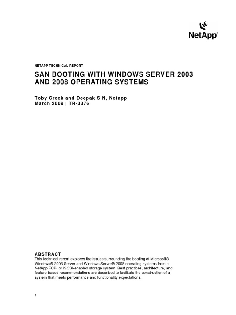 SAN Booting With Windows Server Operating Systems Technical Report ...