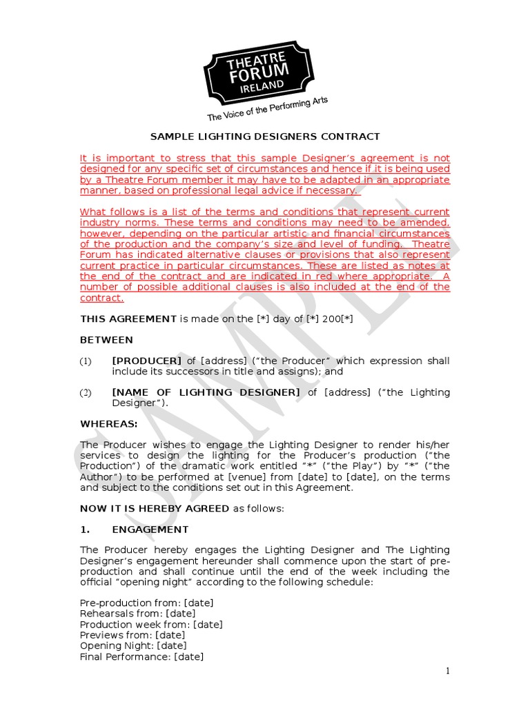 Sample Lighting Designer S Contract-Final Draft | PDF | Value Added Tax ...