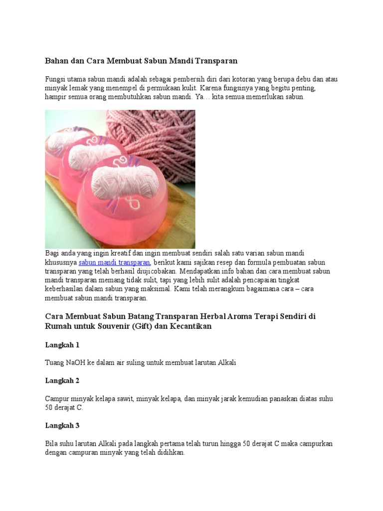 Bahan Dan Cara Membuat Sabun Mandi Transparan | PDF