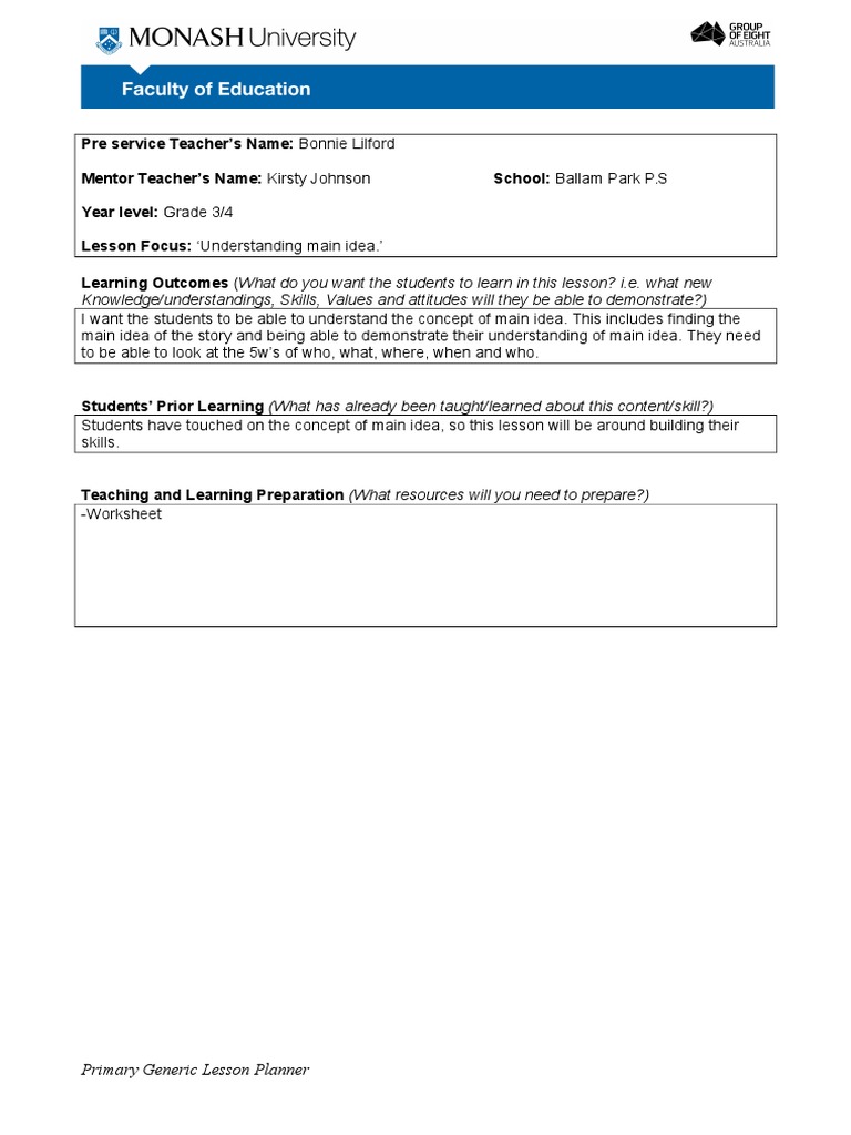 Main Idea Lesson Plan 2 | PDF | Teachers | Lesson Plan
