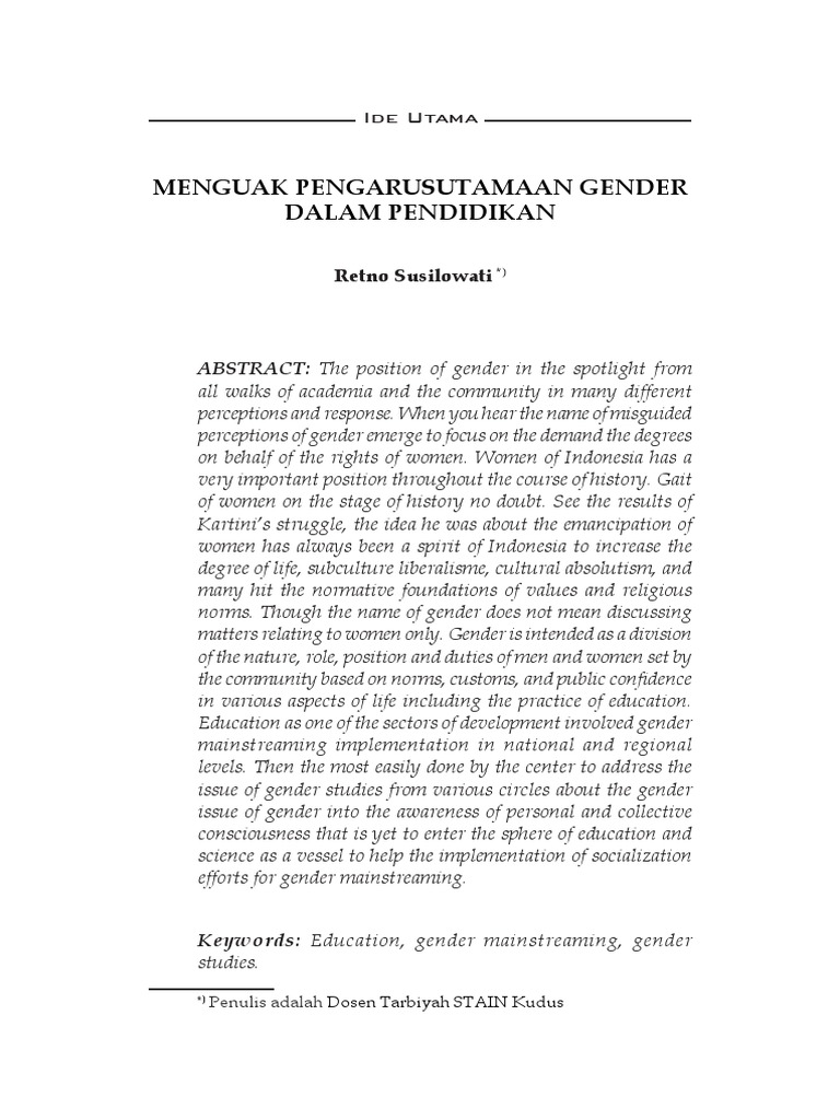 Menguak Pengarusutamaan Gender Dalam Pendidikan | PDF