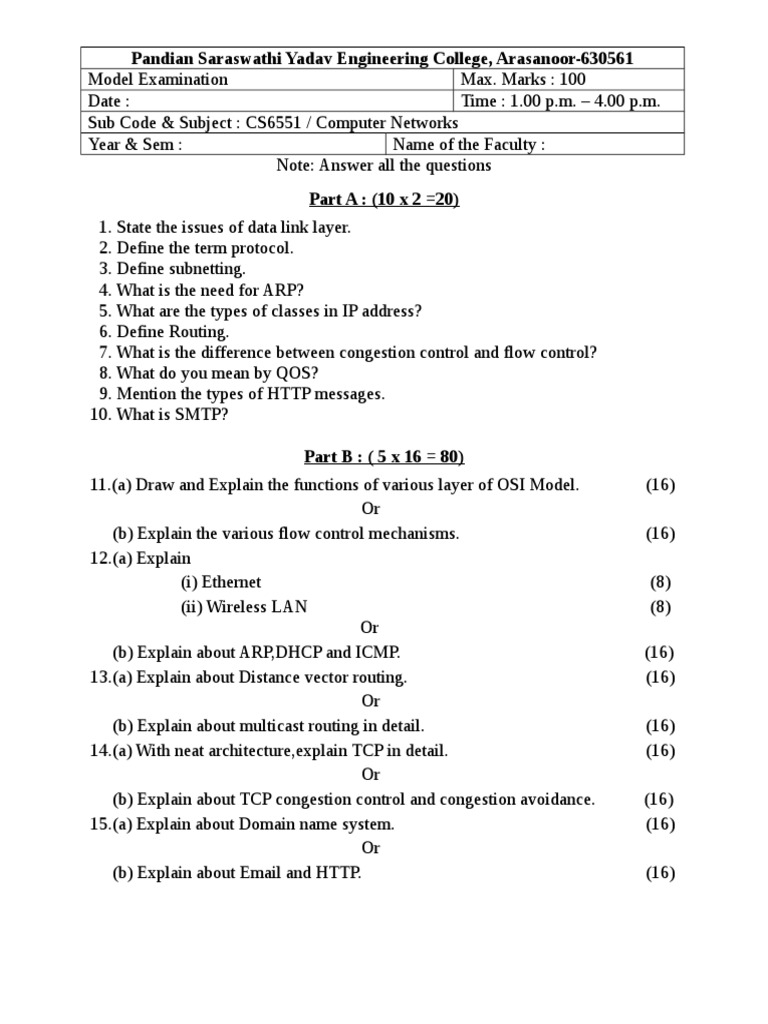Model Question Computer Networks | PDF