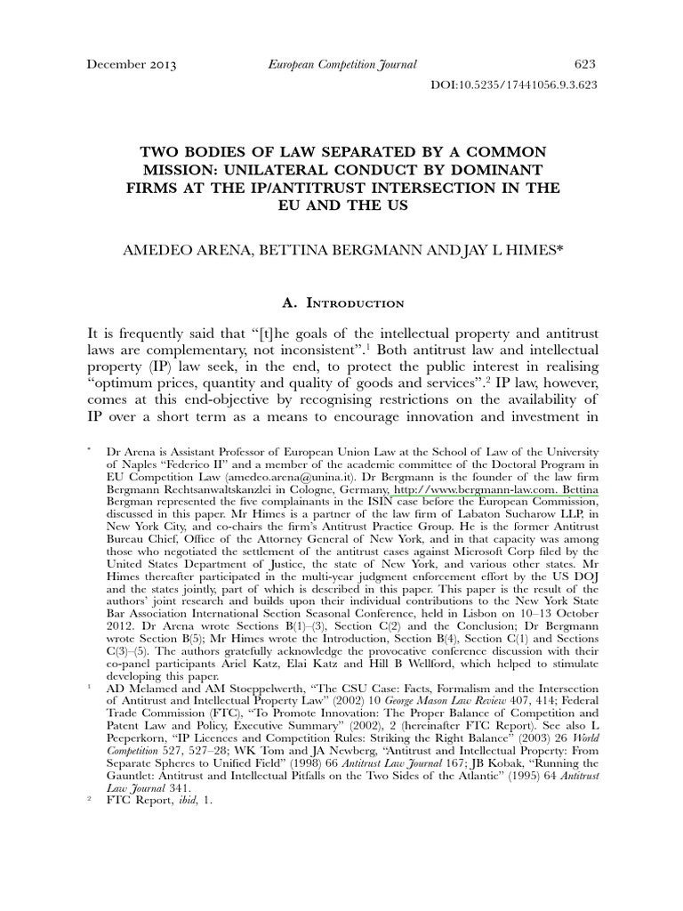 Unilateral Conduct by Dominant Firms at The IP Antitrust Intersection ...