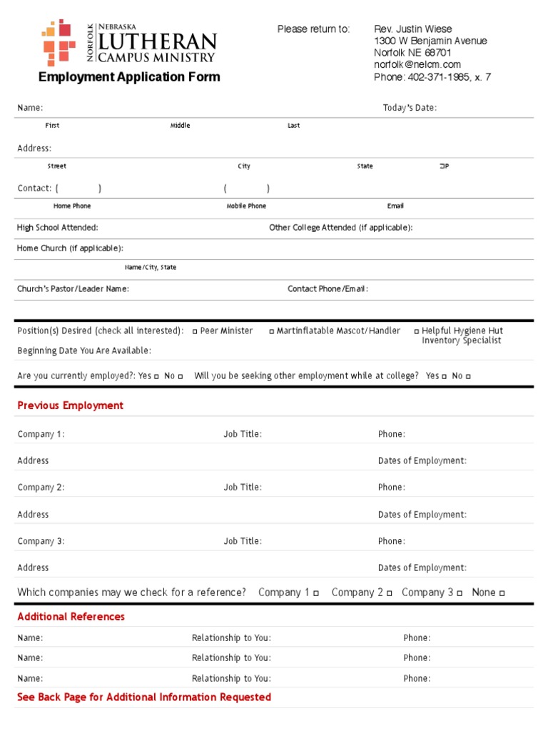 Employment Application Form for NeLCM | PDF