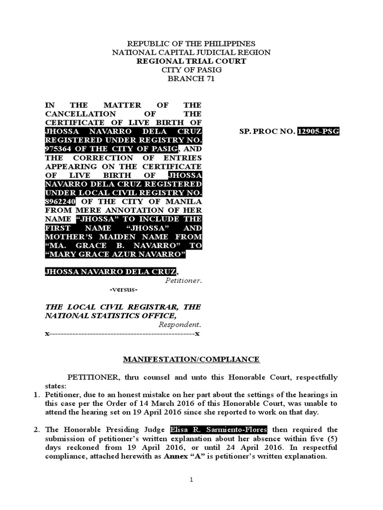 Compliance Manifestation for Court Hearing | PDF | Virtue | Public Sphere