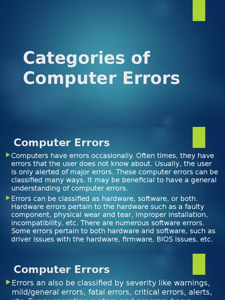 Categories of Computer Errors | PDF | Web Page | Computer Hardware