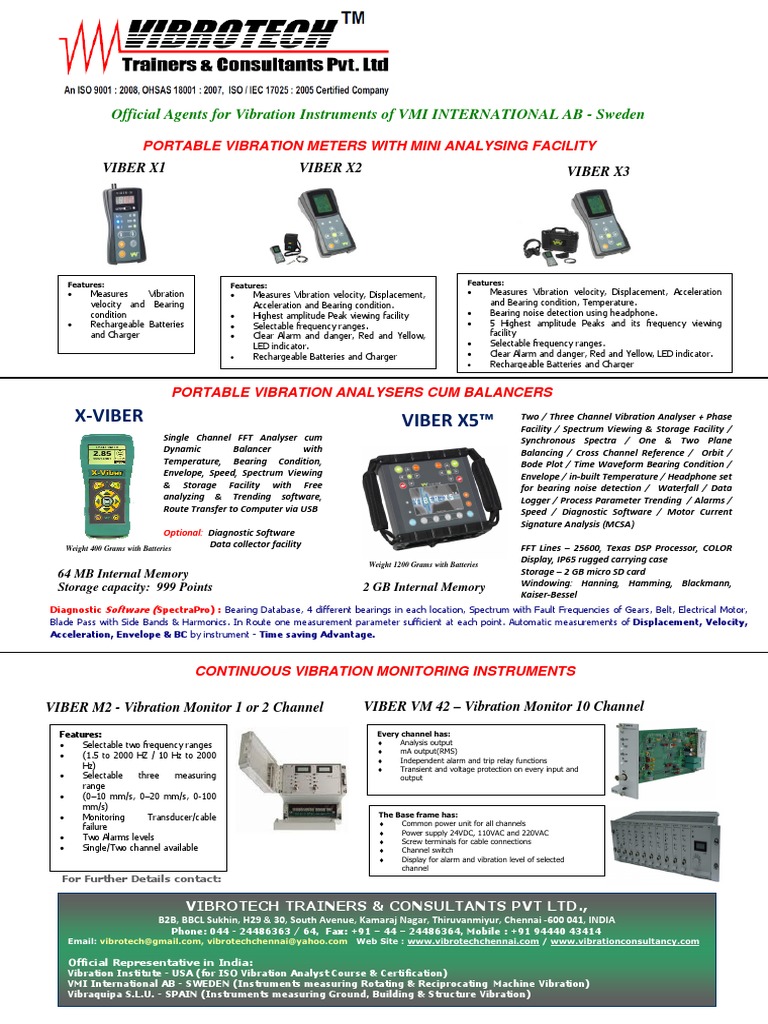 Vibrotech Instruments Catalogue | PDF | Bearing (Mechanical) | Electronics