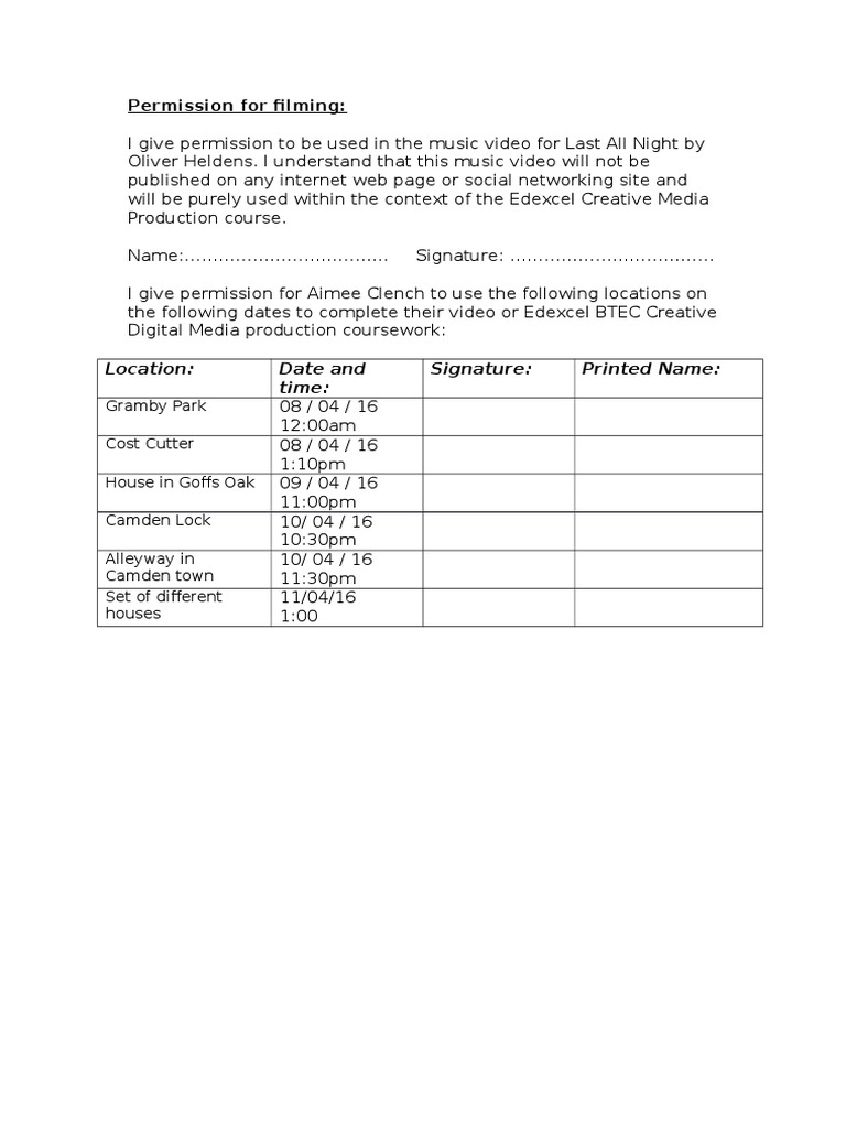 Permission For Filming | PDF