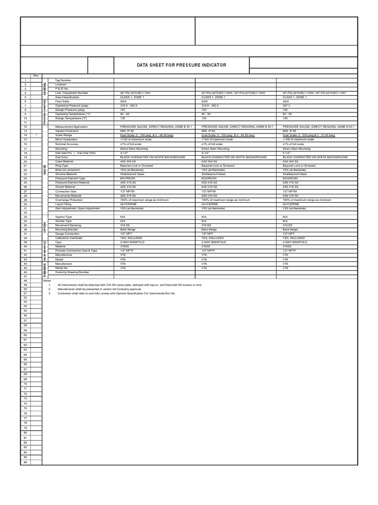 Pressure Gauge Data Sheet | PDF | Pressure Measurement | Pressure